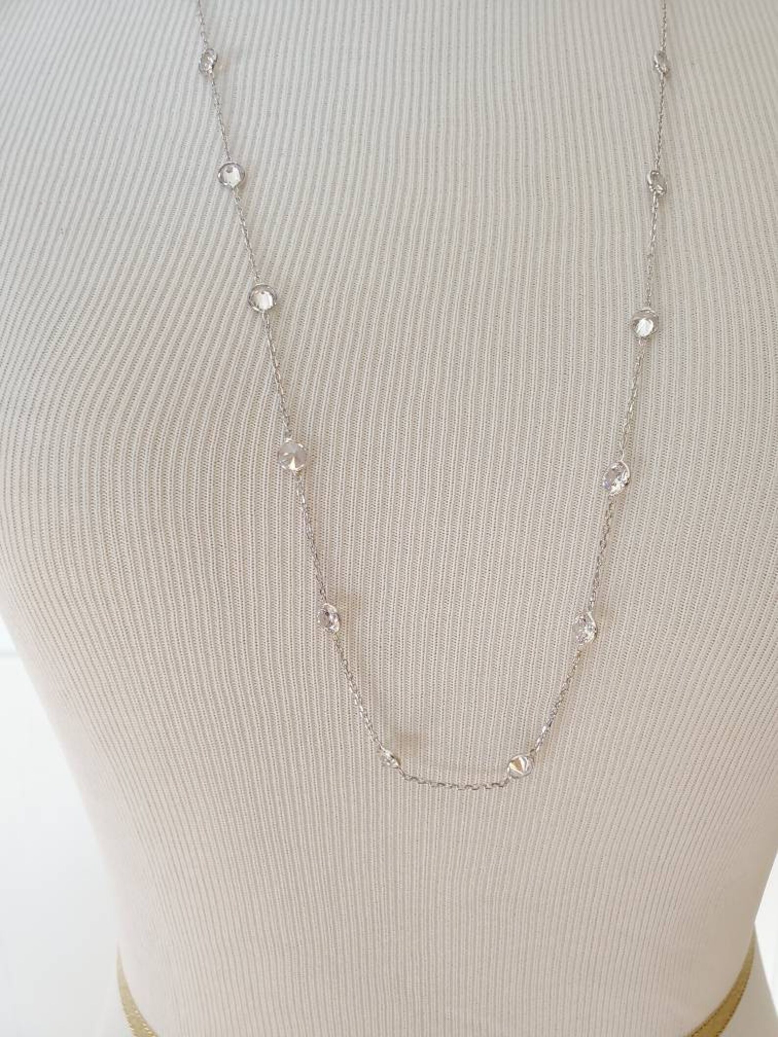 Long Crystal Necklace Sterling Silver, Cubic Zirconia Chain, Sparkly ...