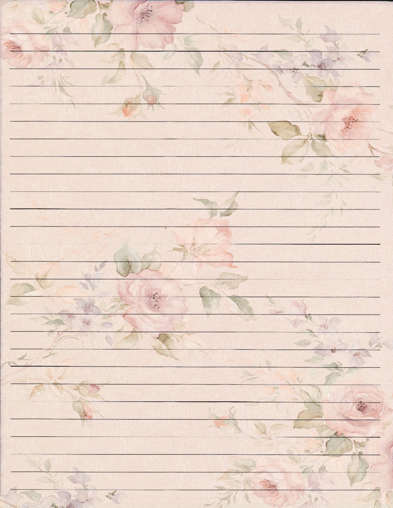 Pink Floral Background Lined Writing Paper 8.5x11 | Etsy