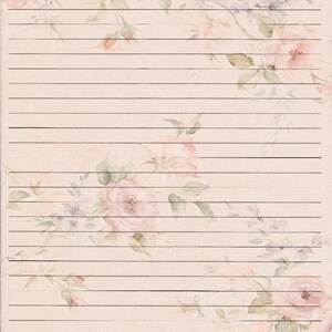 Pink Floral Background Lined Writing Paper 8.5"x11" With 25 Sheets and ...