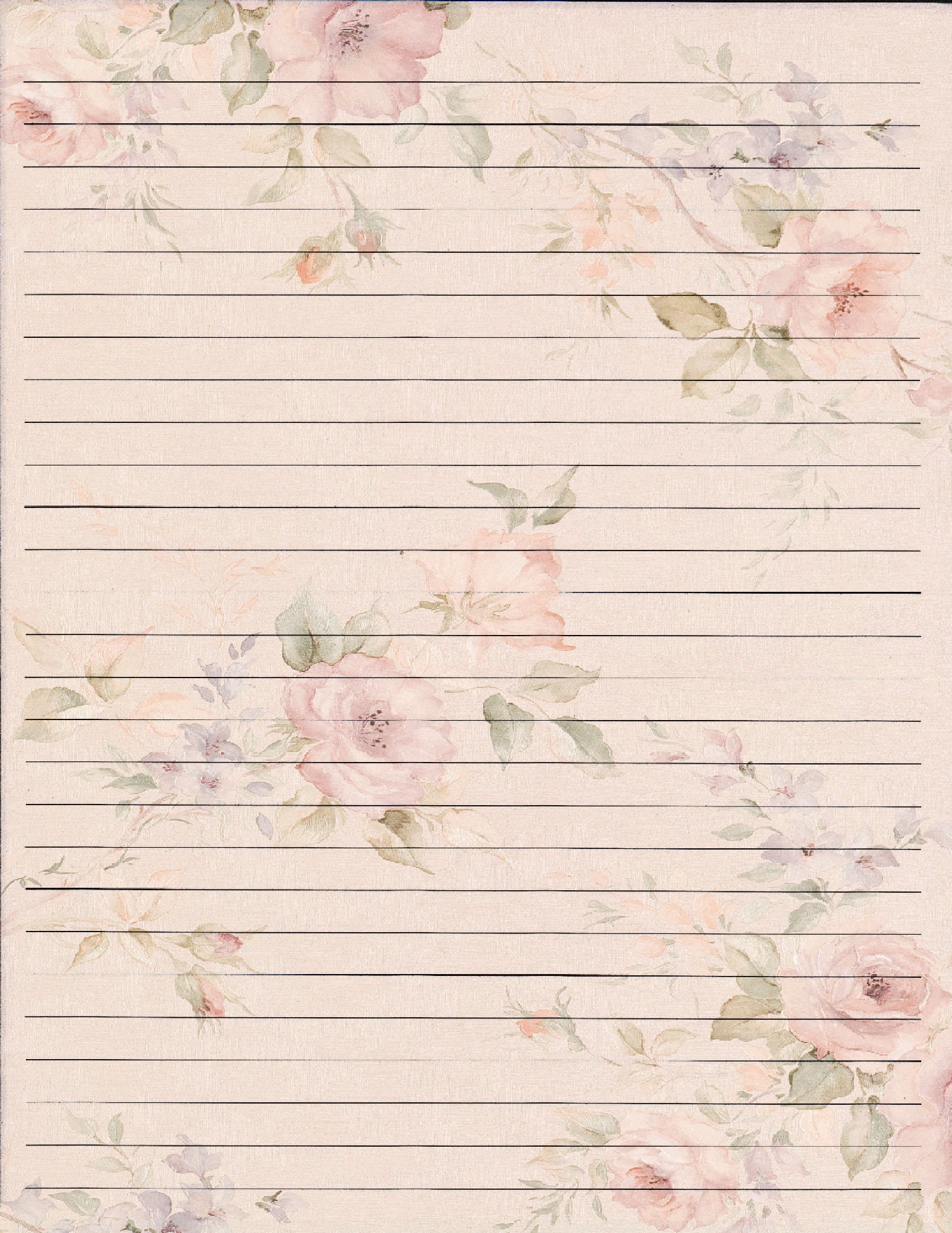 Pink Floral Background Lined Writing Paper 8.5x11 | Etsy