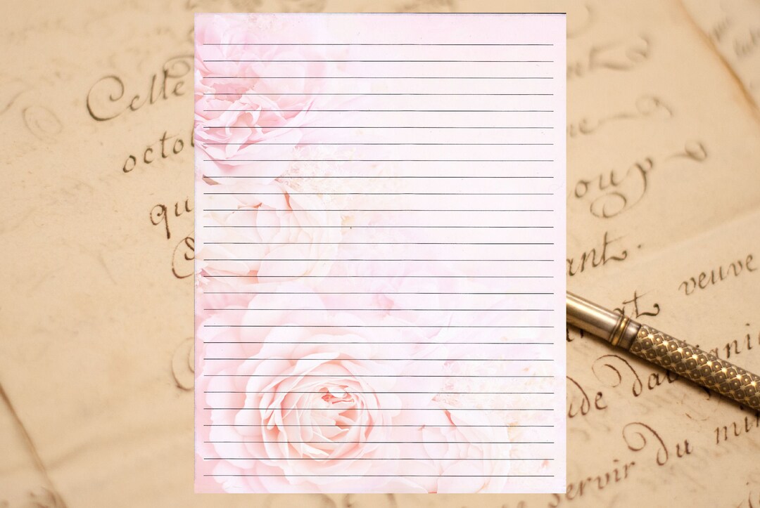 Pink Floral Background Writing Paper 8.5"x11" With 25 Sheets and 10 ...