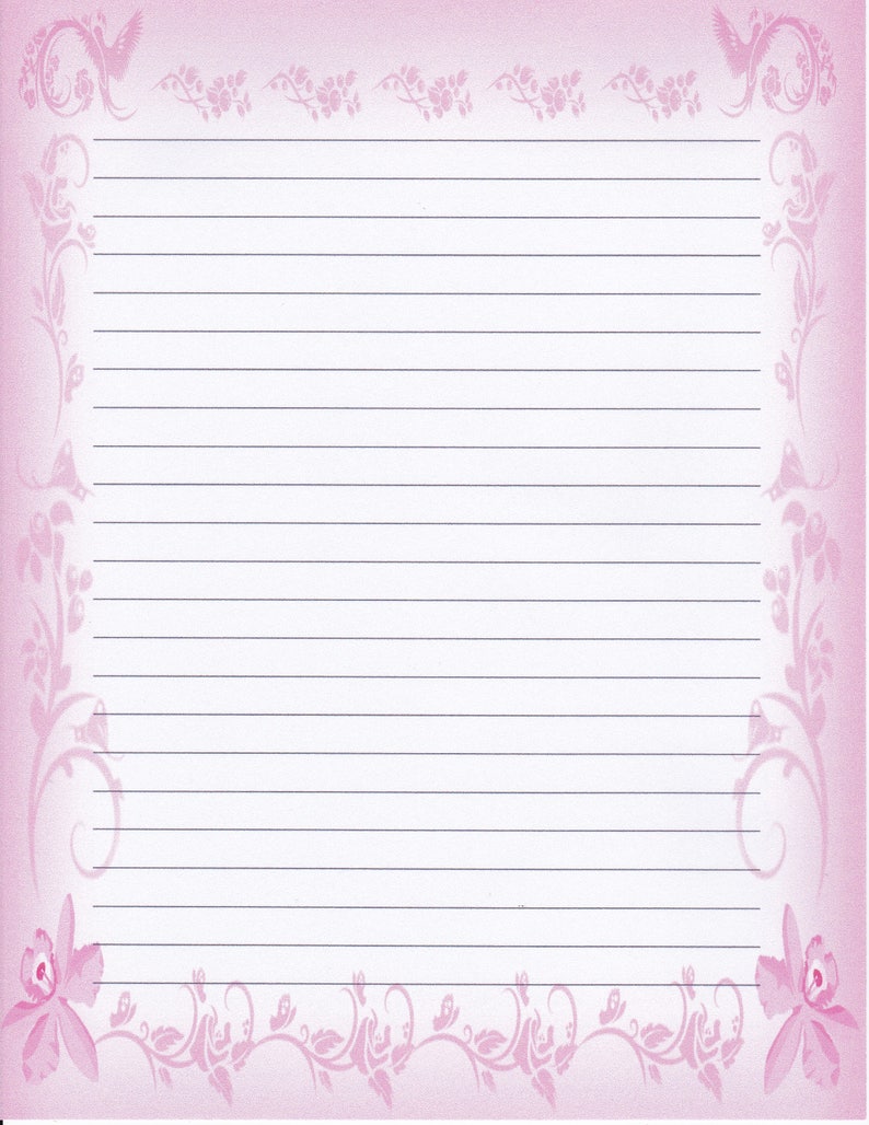Pink Bordered Fine Lined Stationery 8.5" X 11" 25 Sheets and 10 Color ...