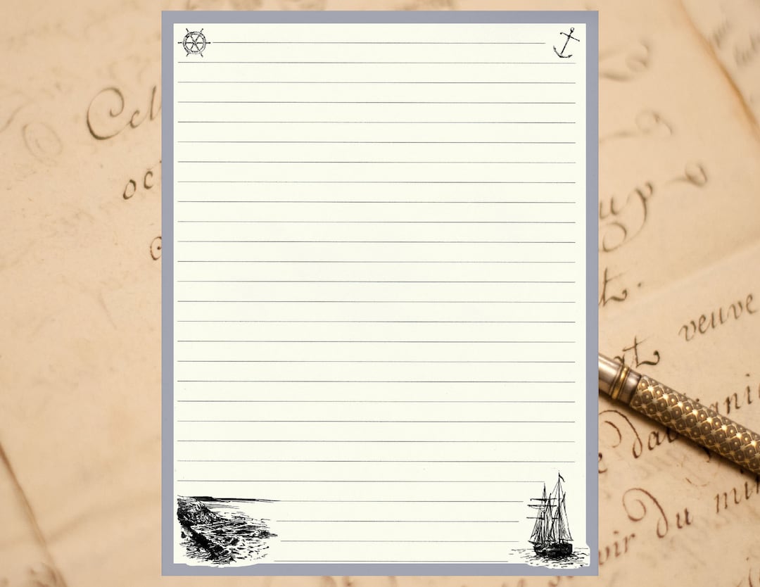 Nautical Design Fine Lined Stationery 8.5" X 11" 25 Sheets and 10 Color ...