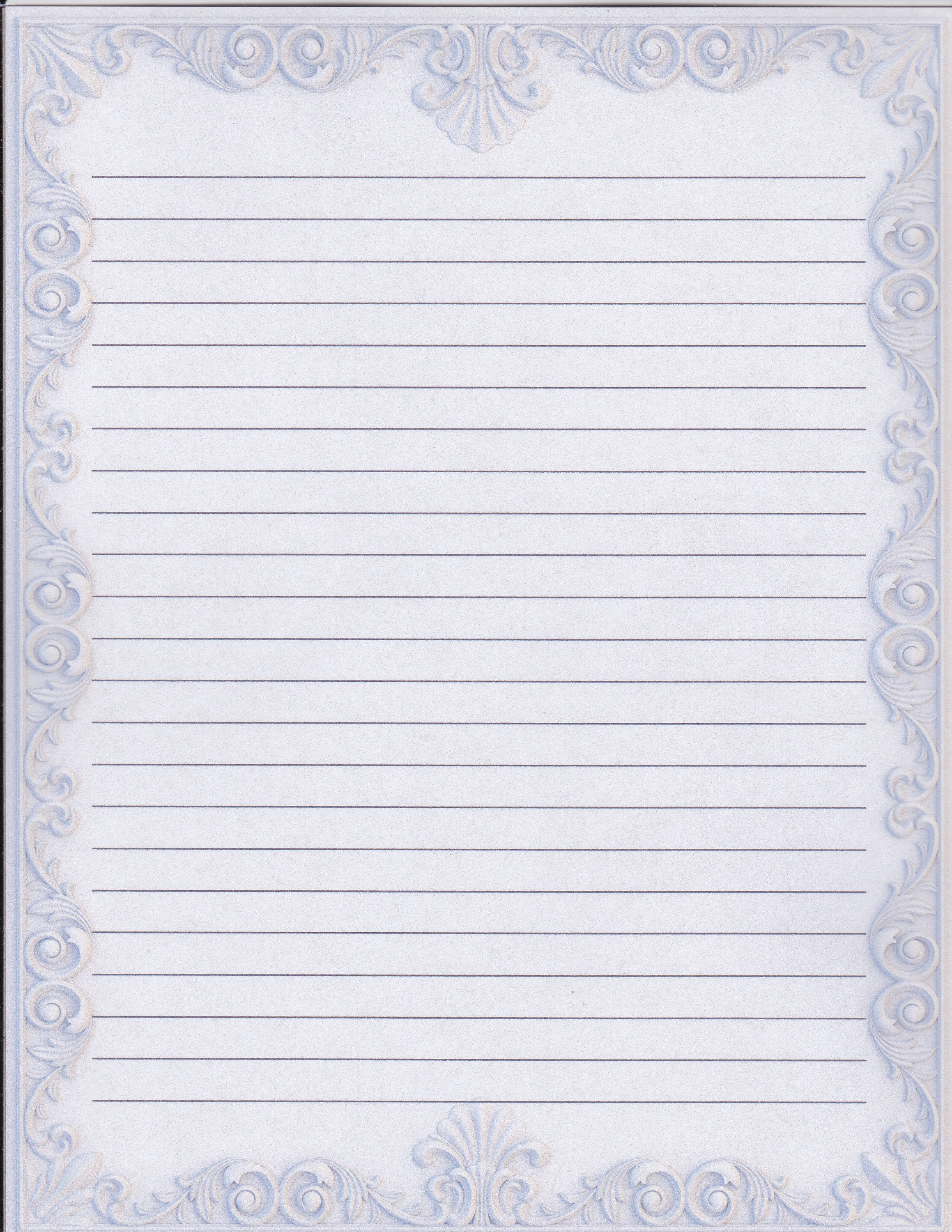 Light Blue Victorian Design Border Fine Lined Stationery 8.5" X 11" 25 ...