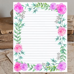 Flower Bordered Lined Stationery 8.5"x11" 25 Sheets and 10 Color ...
