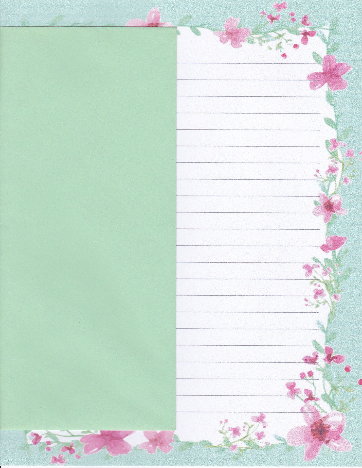 Green and Pink Floral Border Lined Stationery - Etsy