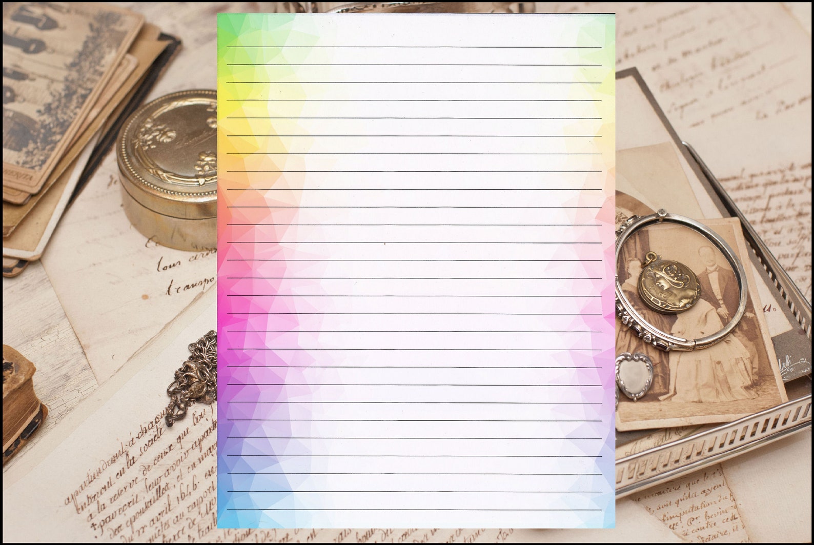 Multi Color Border Lined Stationery 8.5x11 25 - Etsy