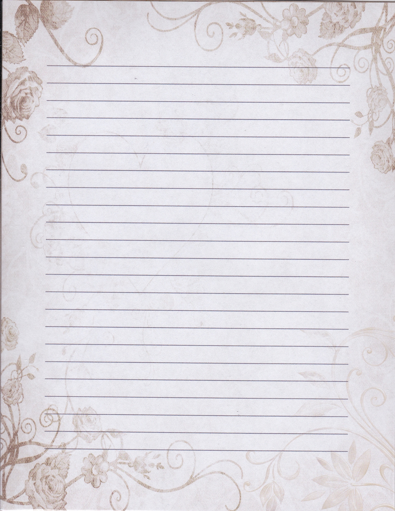 Whimsical Flowered Border Fine Lined Stationery 8.5" X 11" 25 Sheets ...