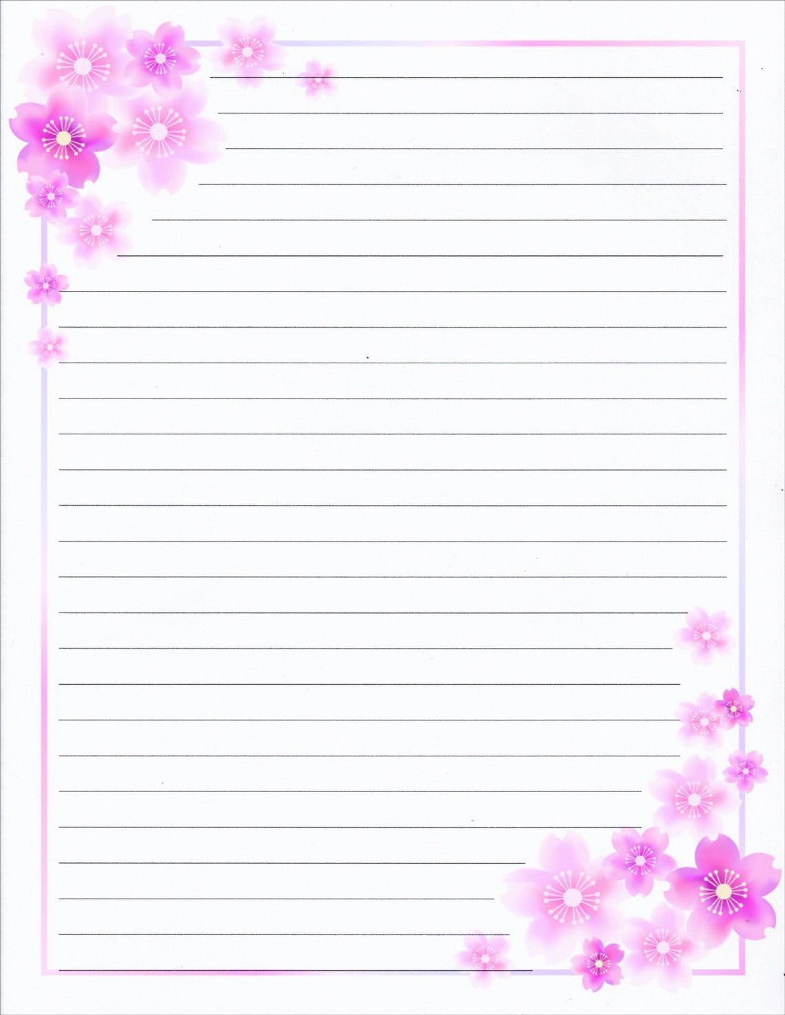 Pink Floral Border Lined Stationery 8.5x11 25 | Etsy