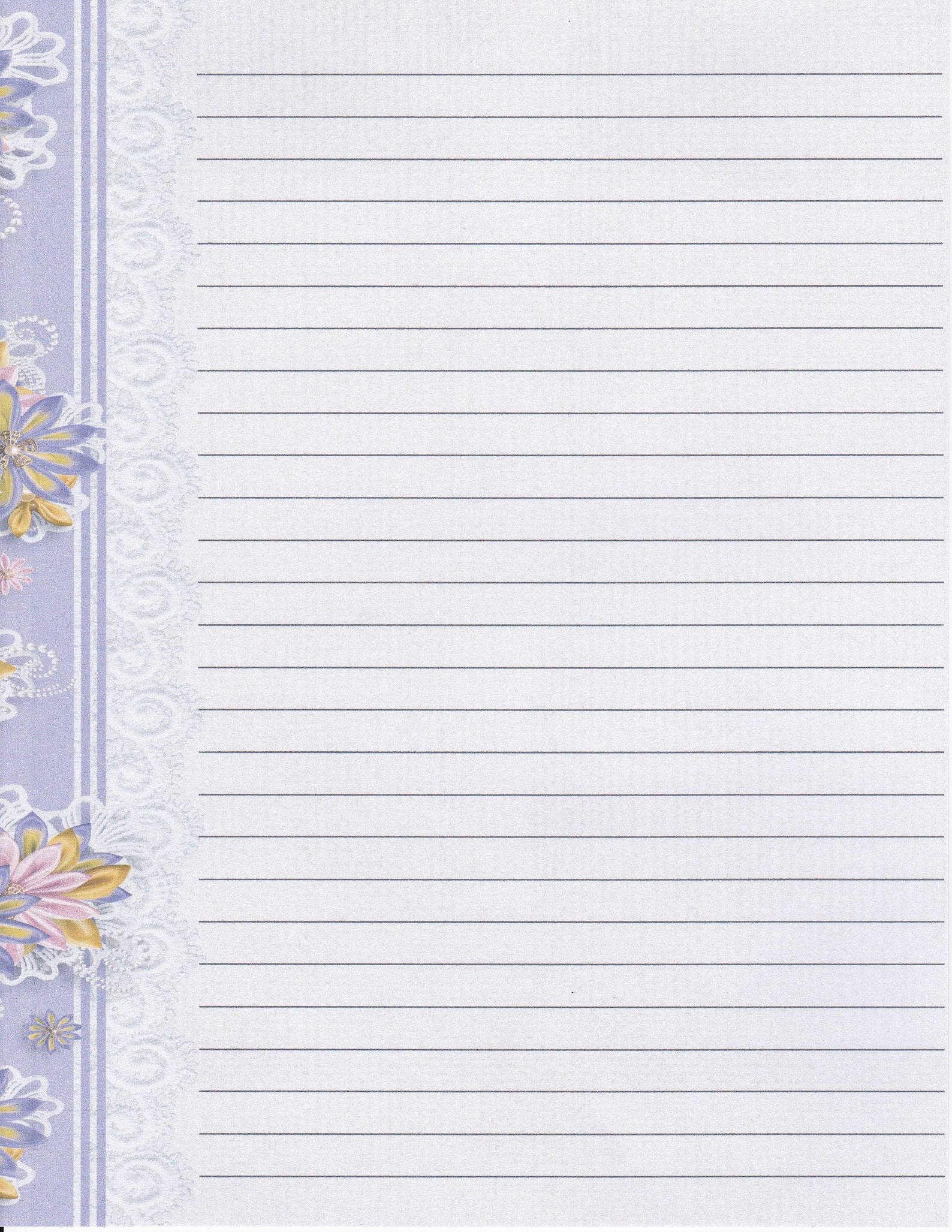 Flower Left Border Fine Lined Stationery 8.5" X 11" 25 Sheets and 10 ...