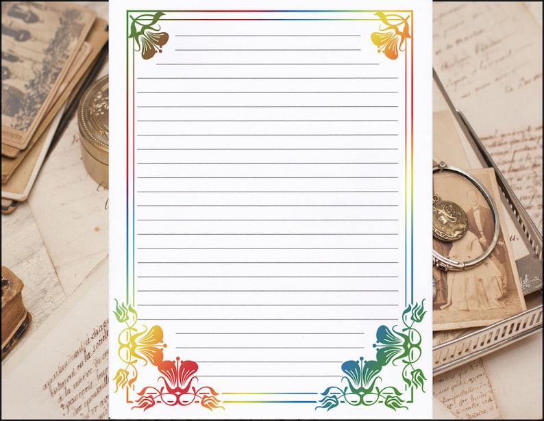 Whimsical Multi-colored Border Fine Lined Stationery 8.5 - Etsy