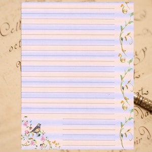 Bird & Flowers Lined Stationery Writing Paper Set, 8.5" X 11", 25 ...