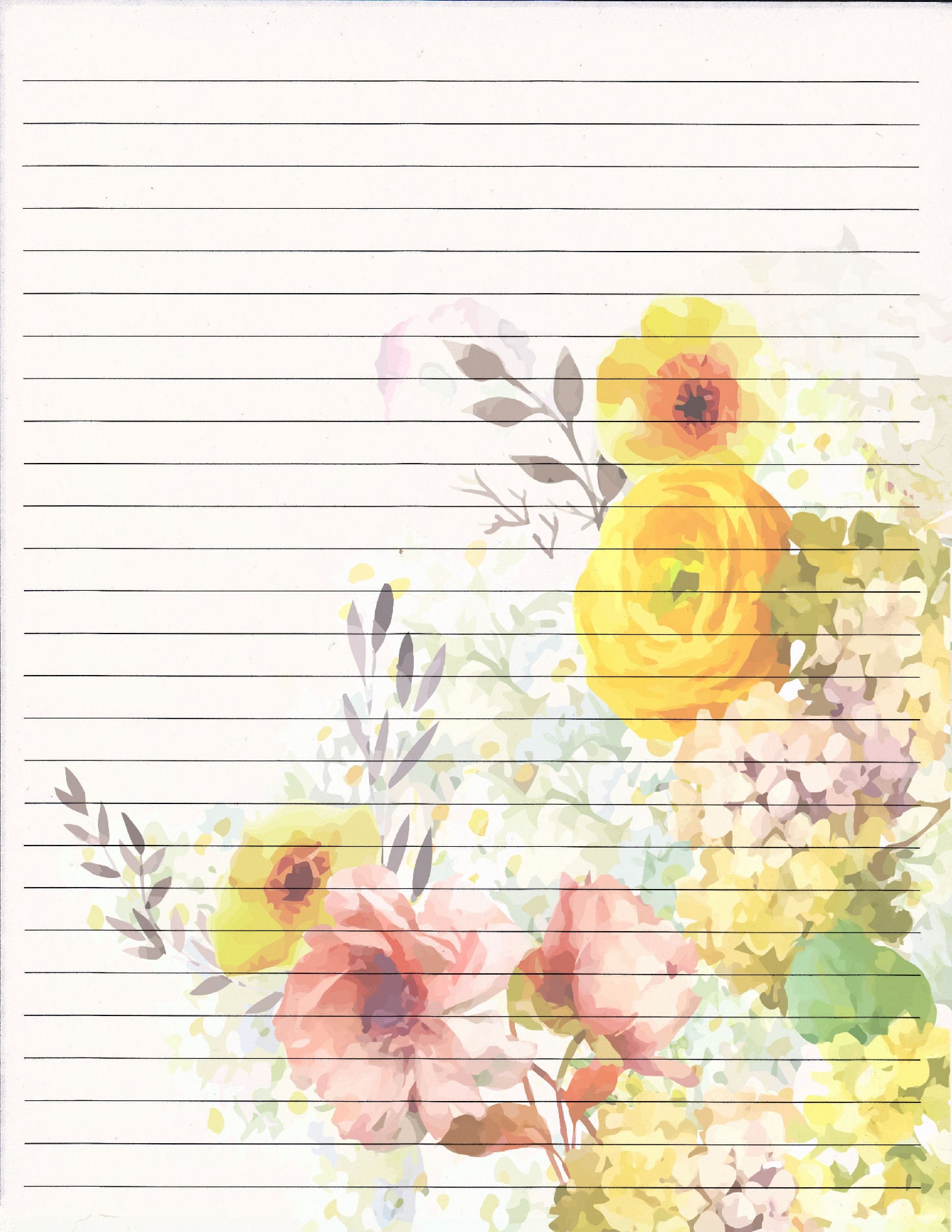 Fall Floral Background Writing Paper 8.5x11 With - Etsy