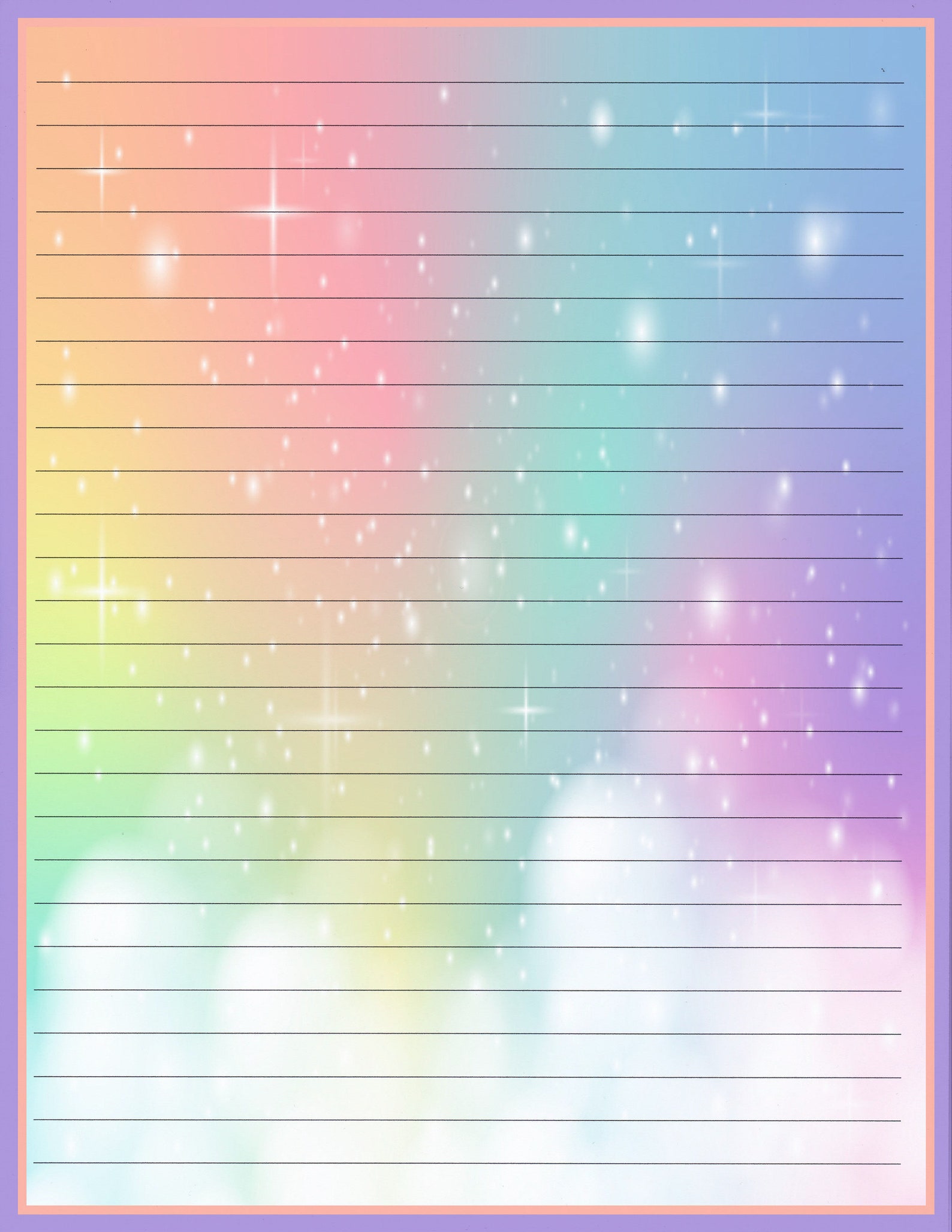 Whimsical Background Lined Stationery 8.5" X 11" 25 Sheets and 10 Color ...
