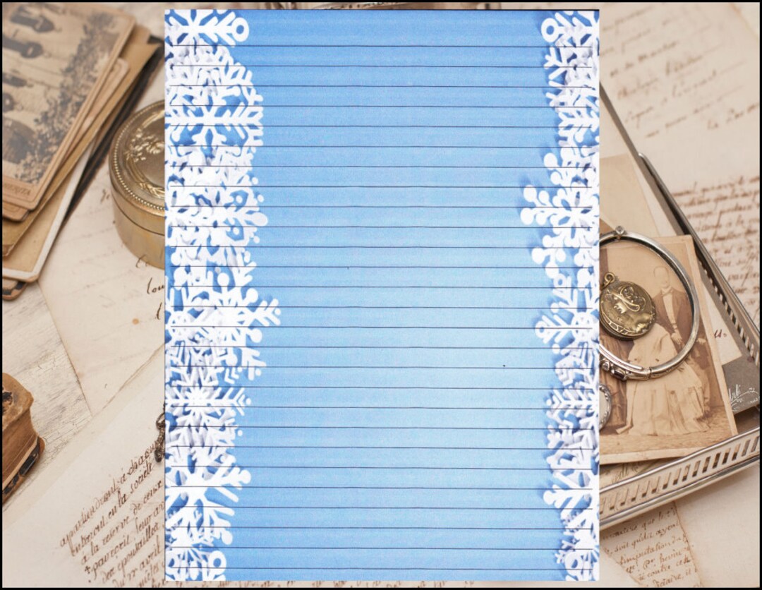 White Snowflake Border Lined Stationery 8.5" X 11" 25 Sheets and 10 ...