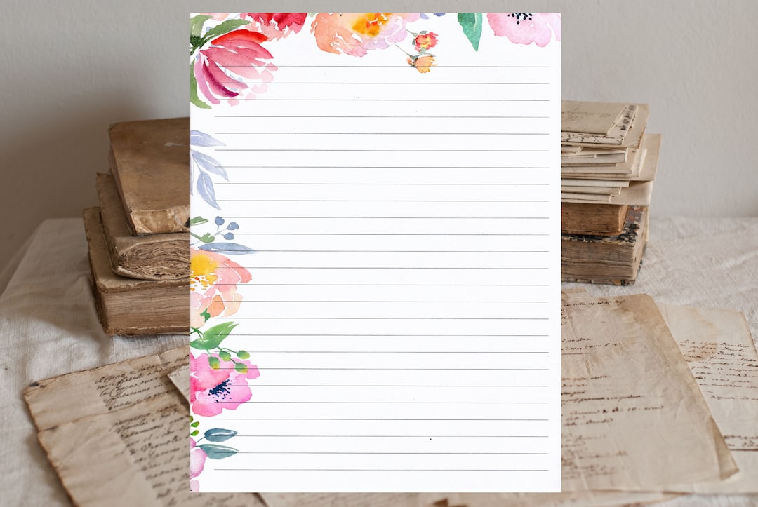 Nice Floral Edged Lined Writing Paper 8.5"x11" 25 Sheets and Color ...