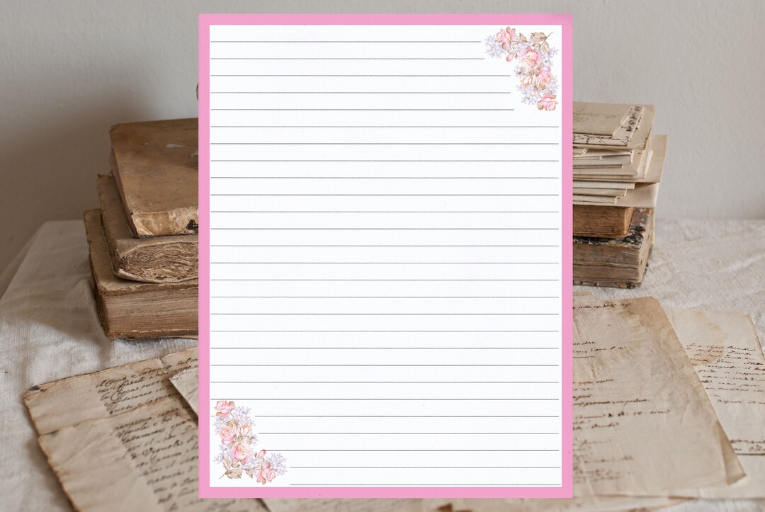 Pink Bordered Lined Floral Stationery 8.5"x11" 25 Sheets and 10 Color ...
