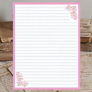 Pink Bordered Lined Floral Stationery 8.5"x11" 25 Sheets and 10 Color ...