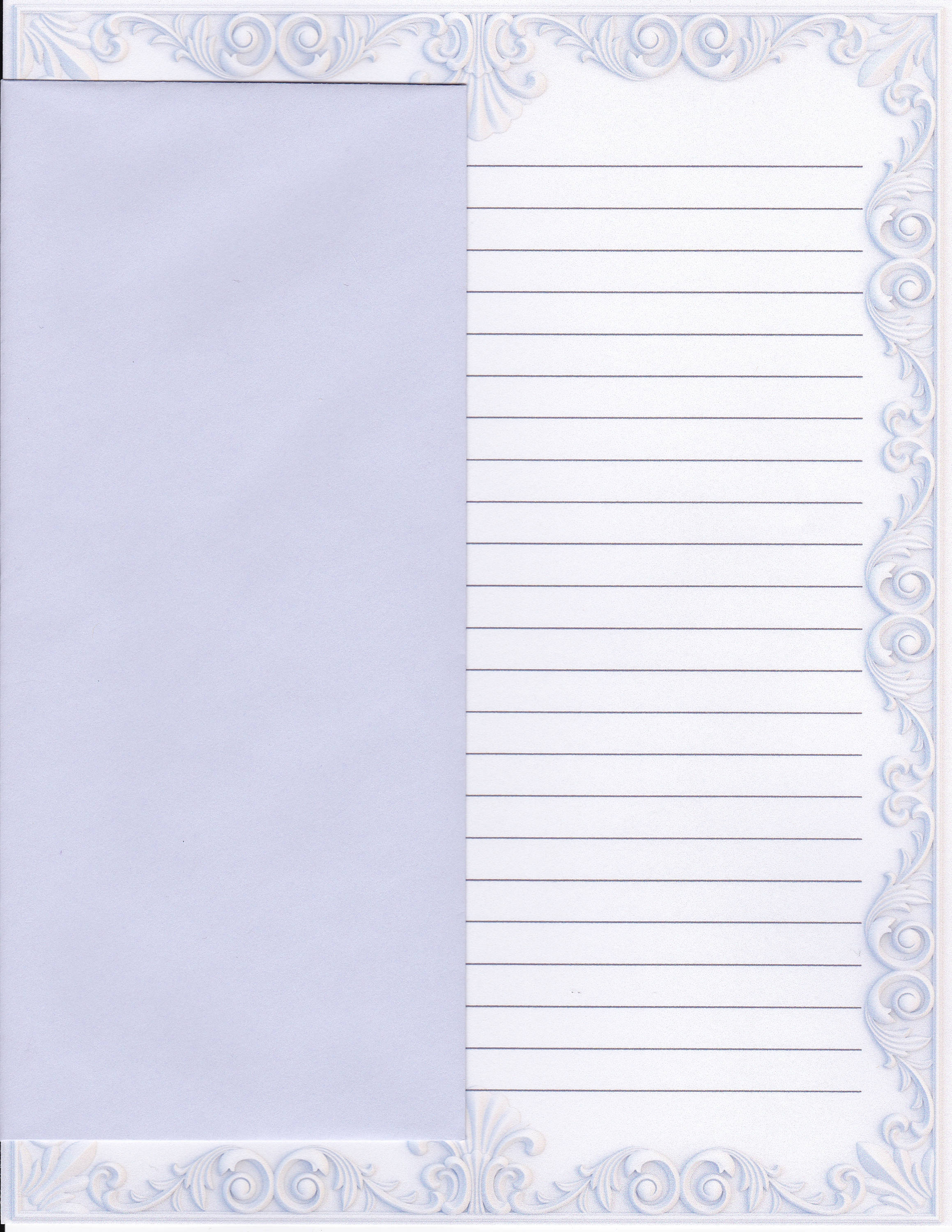 Light Blue Victorian Design Border Fine Lined Stationery 8.5" X 11" 25 ...
