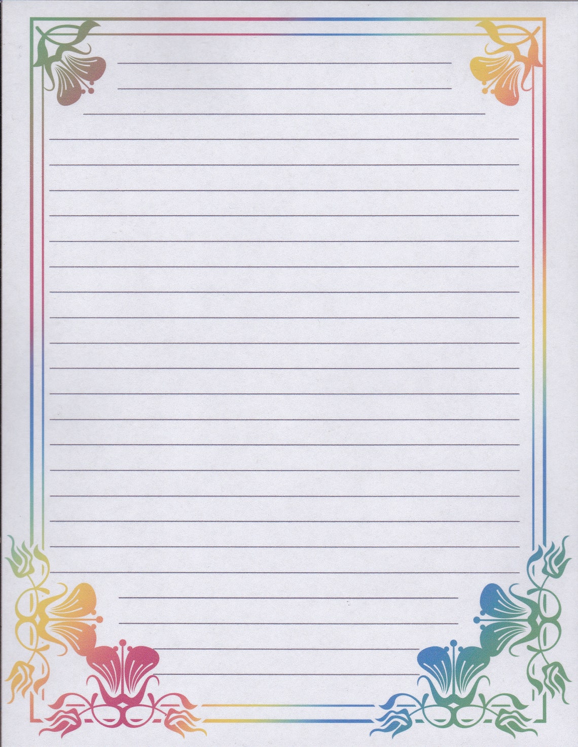 Whimsical Multi-colored Border Fine Lined Stationery 8.5 - Etsy