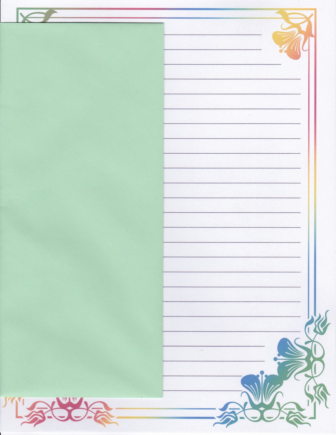 Whimsical Multi-colored Border Fine Lined Stationery 8.5 - Etsy