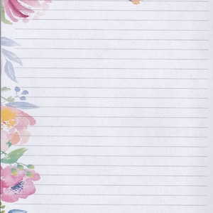Nice Floral Edged Lined Writing Paper 8.5"x11" 25 Sheets and Color ...