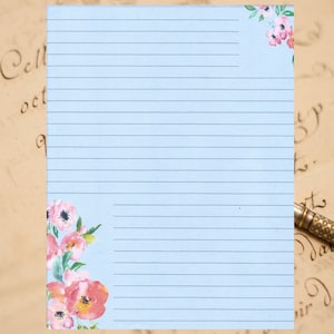Pink Flowers Lined Stationery 8.5" X 11" 25 Sheets and 10 Color Co ...