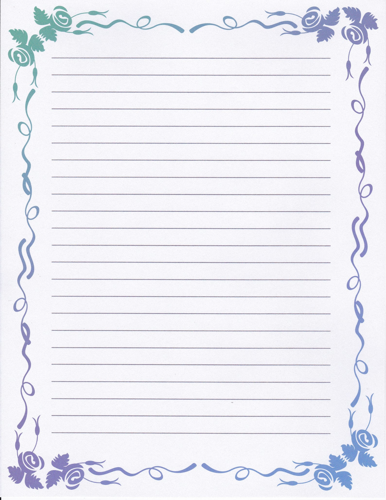 Multi-colored Border Fine Lined Stationery 8.5 X | Etsy