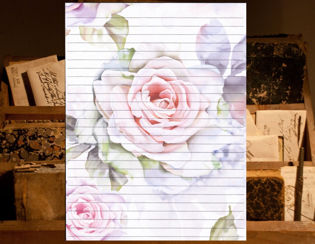 Pink Rose Lined Stationery 8.5" X 11" 25 Sheets and 10 Color ...