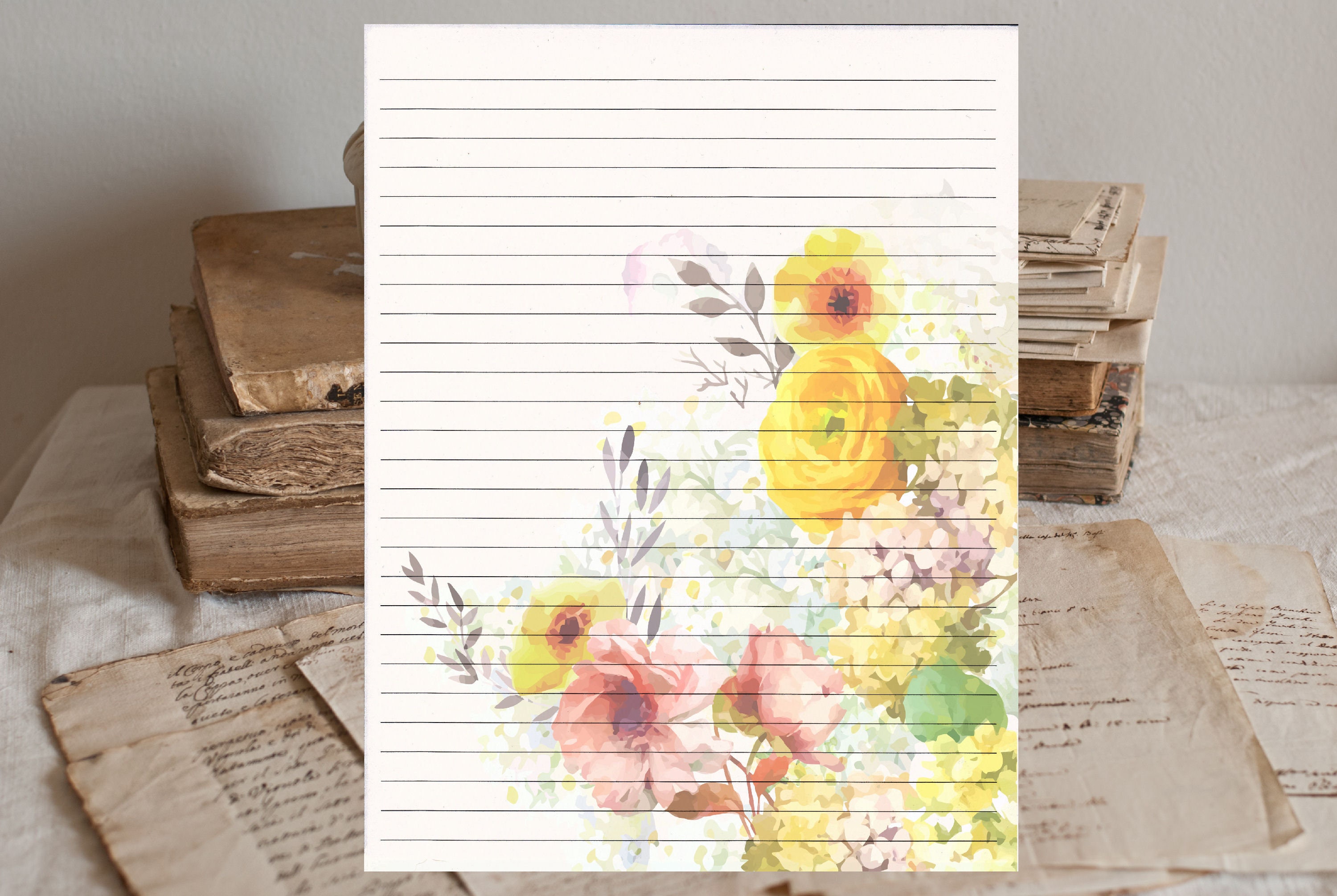 Fall Floral Background Writing Paper 8.5x11 With - Etsy