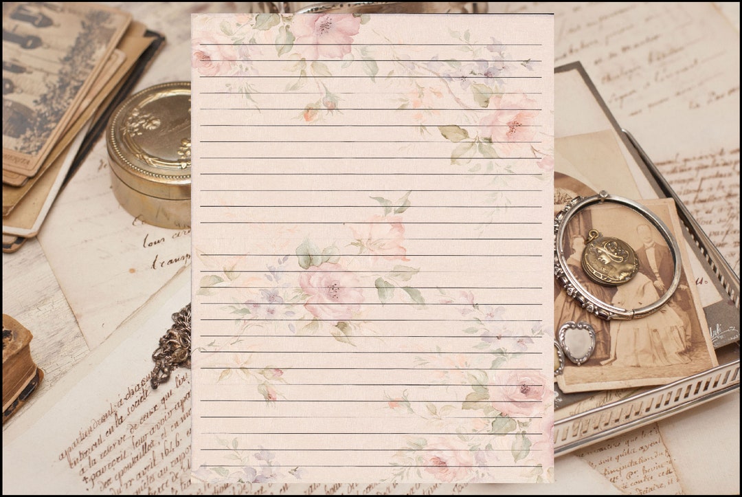 Pink Floral Background Lined Writing Paper 8.5"x11" With 25 Sheets and ...