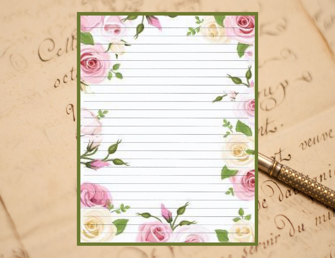 Floral Bordered Fine Lined Stationery 8.5" X 11" 25 Sheets and 10 Color ...