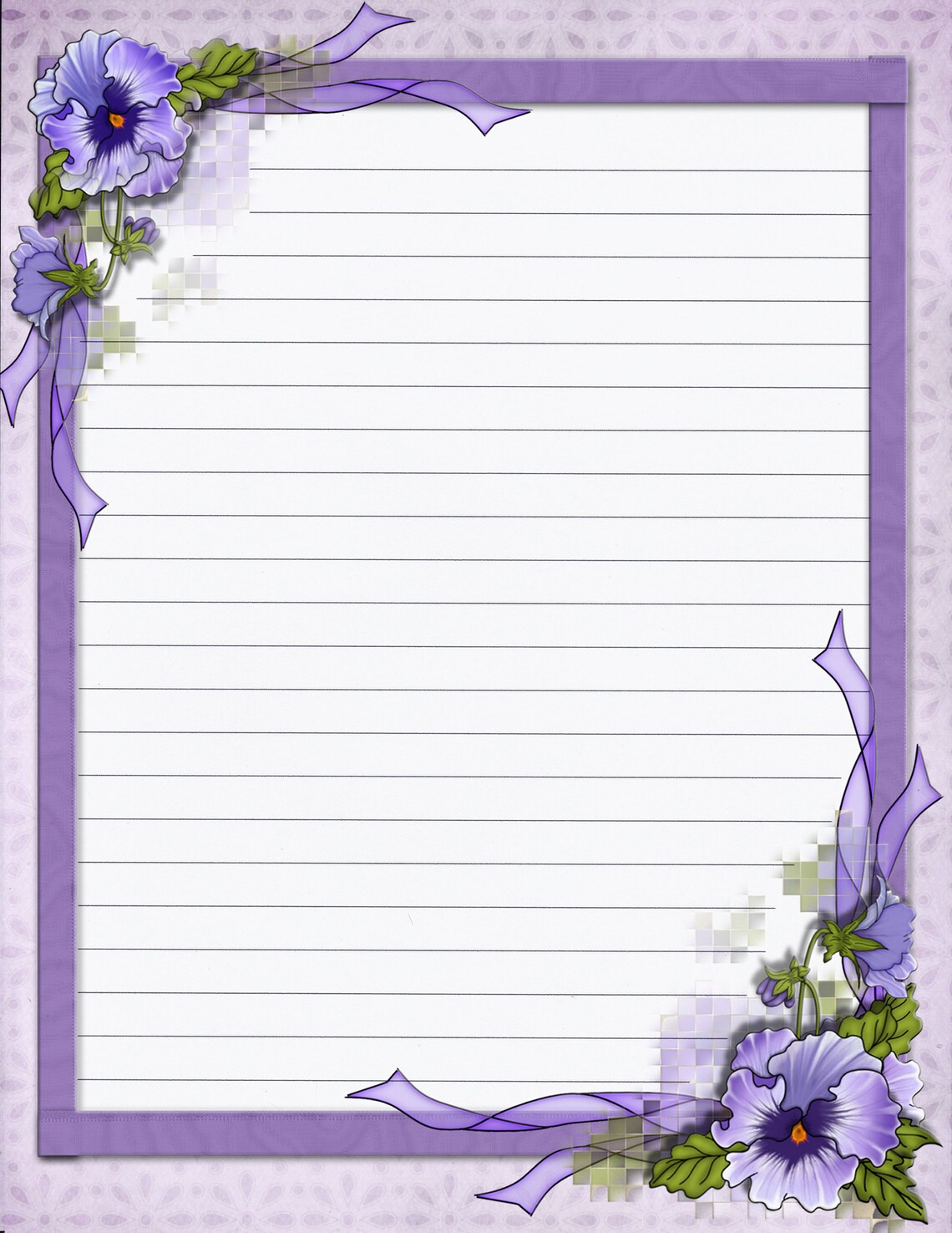 Violet Fine Lined Stationery 8.5" X 11" 25 Sheets and 10 Color Co ...
