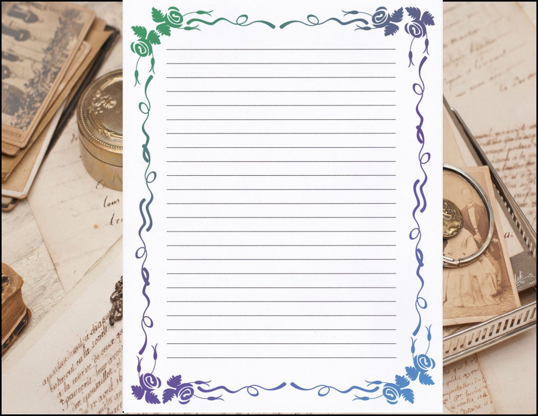 Multi-colored Border Fine Lined Stationery 8.5" X 11" 25 Sheets and 10 ...