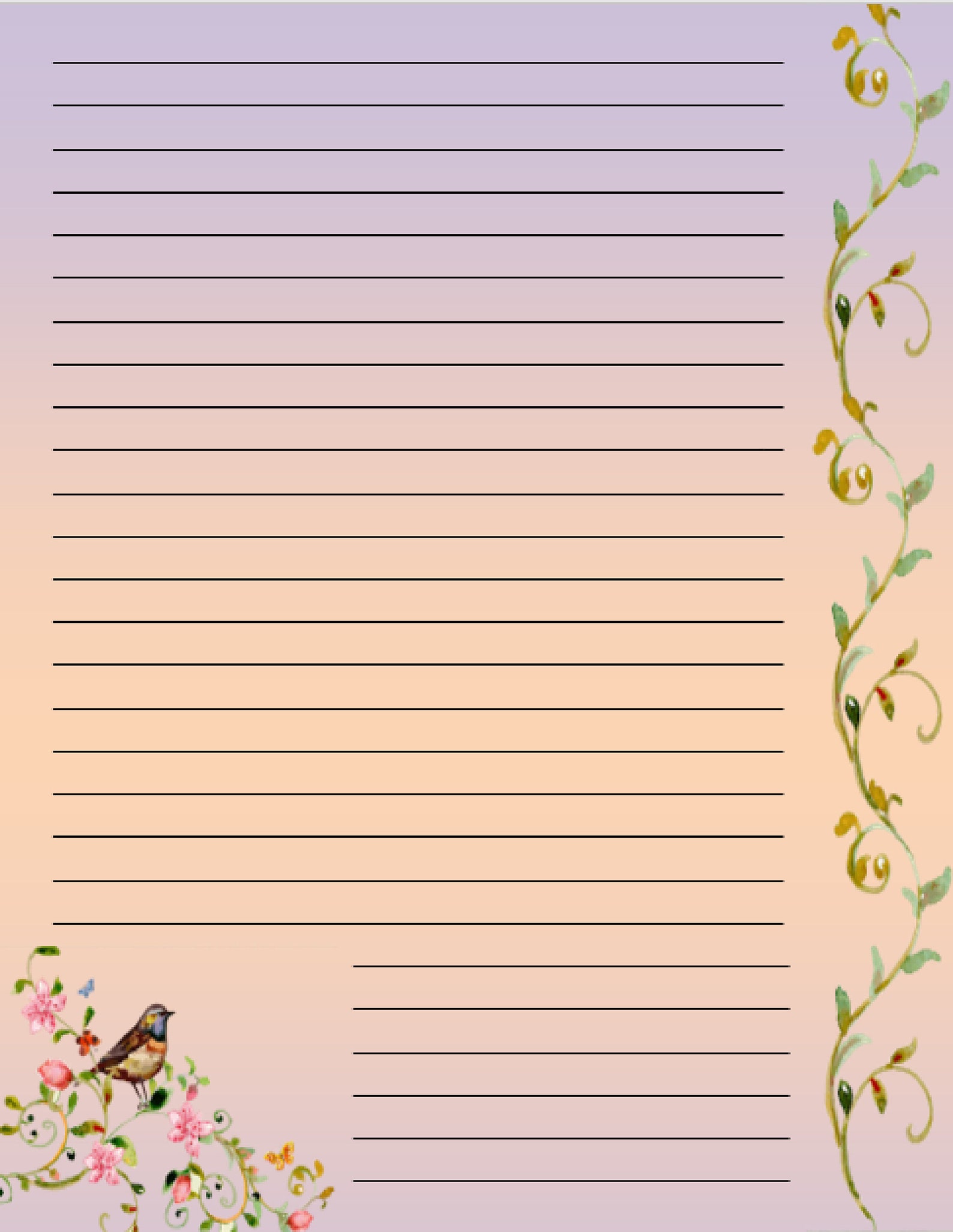 Bird & Flowers Lined Stationery Writing Paper Set, 8.5" X 11", 25 ...