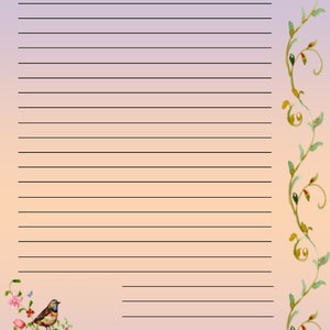 Bird & Flowers Lined Stationery Writing Paper Set, 8.5" X 11", 25 ...