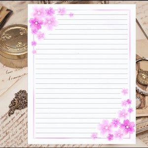 Pink Floral Border Lined Stationery 8.5"x11" 25 Sheets and 10 Color ...