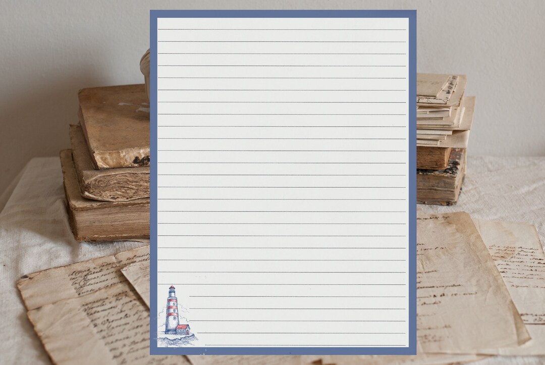 Lighthouse Themed 8.5"x11" Lined Stationery 25 Sheet and 10 Color ...