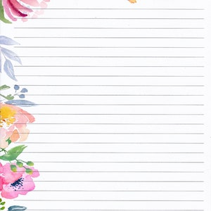 Nice Floral Edged Lined Writing Paper 8.5"x11" 25 Sheets and Color ...