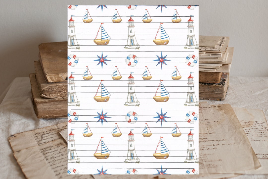 Sail Boats Lined Writing Paper 8.5"x11" 25 Sheets With 10 Color Co ...