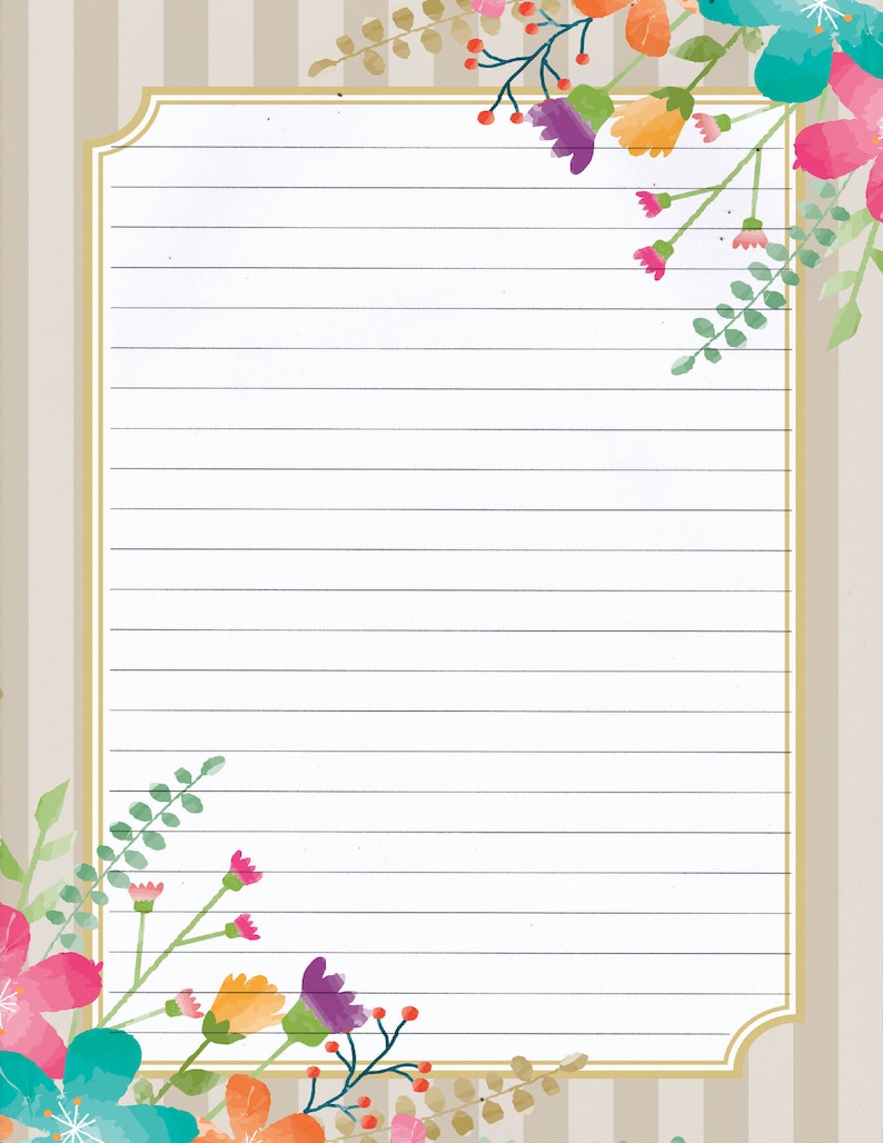 Framed Floral Bordered Lined Stationery 8.5x11 25 - Etsy