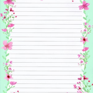 Green and Pink Floral Border Lined Stationery 8.5"x11" 25 Sheets & 10 ...
