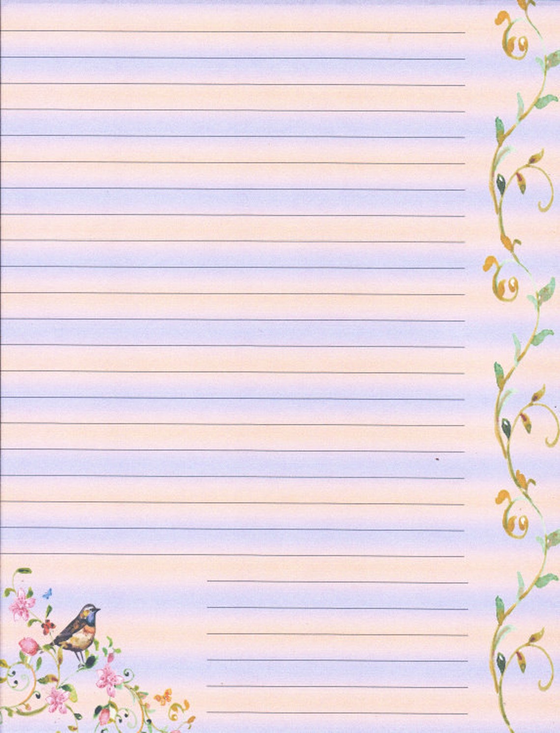 Bird & Flowers Lined Stationery Writing Paper Set 8.5 X - Etsy