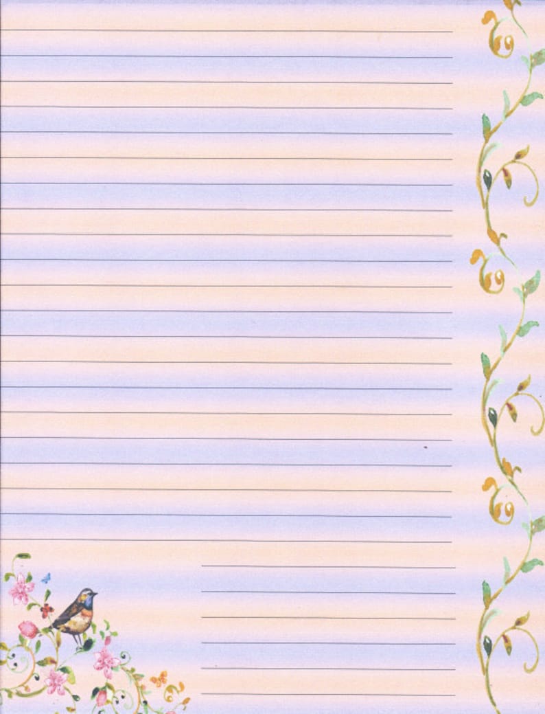 Bird & Flowers Lined Stationery Writing Paper Set 8.5 X - Etsy