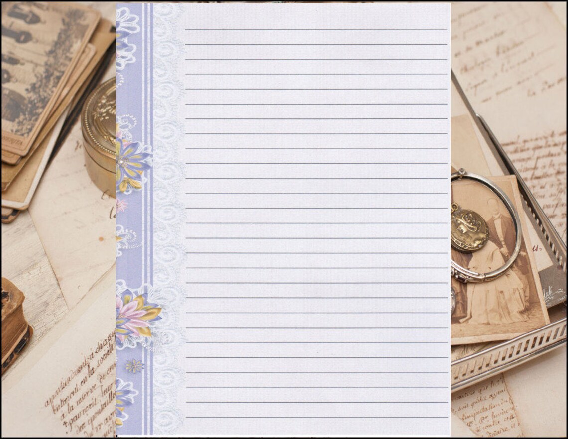 Flower Left Border Fine Lined Stationery 8.5" X 11" 25 Sheets and 10 ...