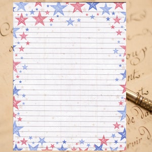 Red & Blue Stars Lined Stationery 8.5" X 11" 25 Sheets and 10 Color Co ...