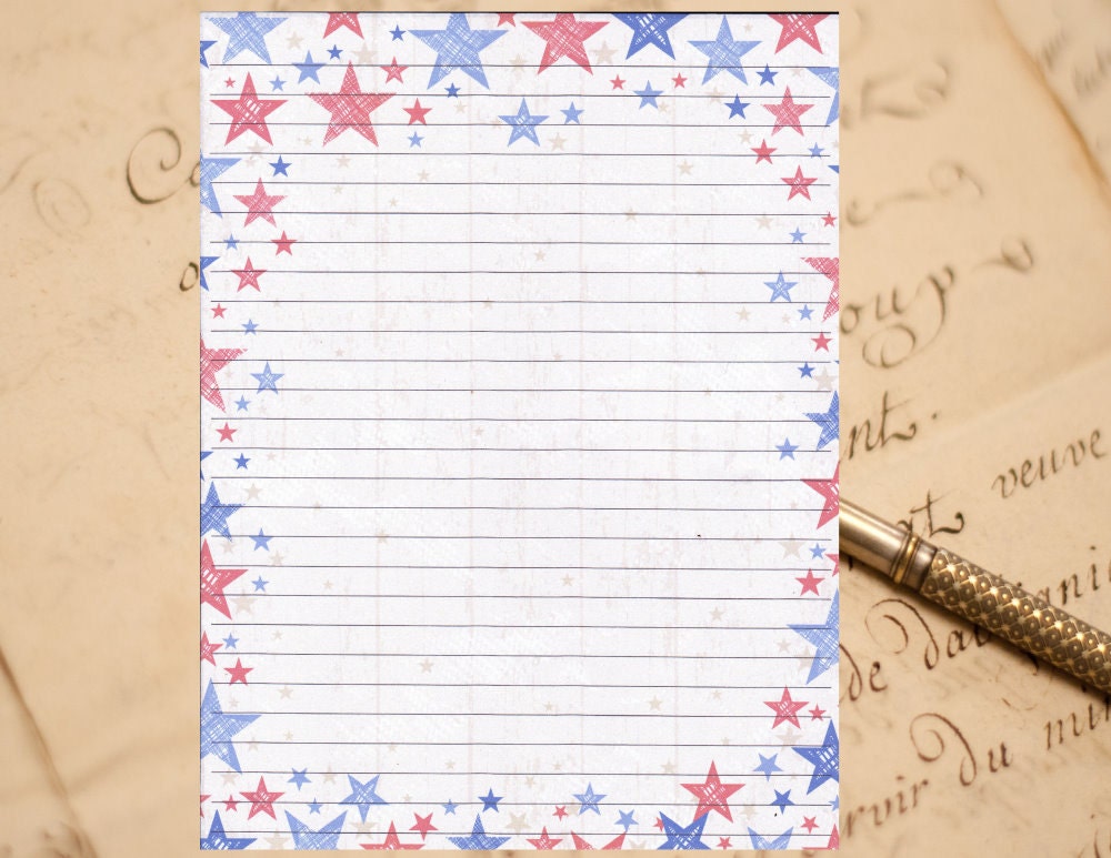 Red & Blue Stars Lined Stationery 8.5" X 11" 25 Sheets and 10 Color Co ...