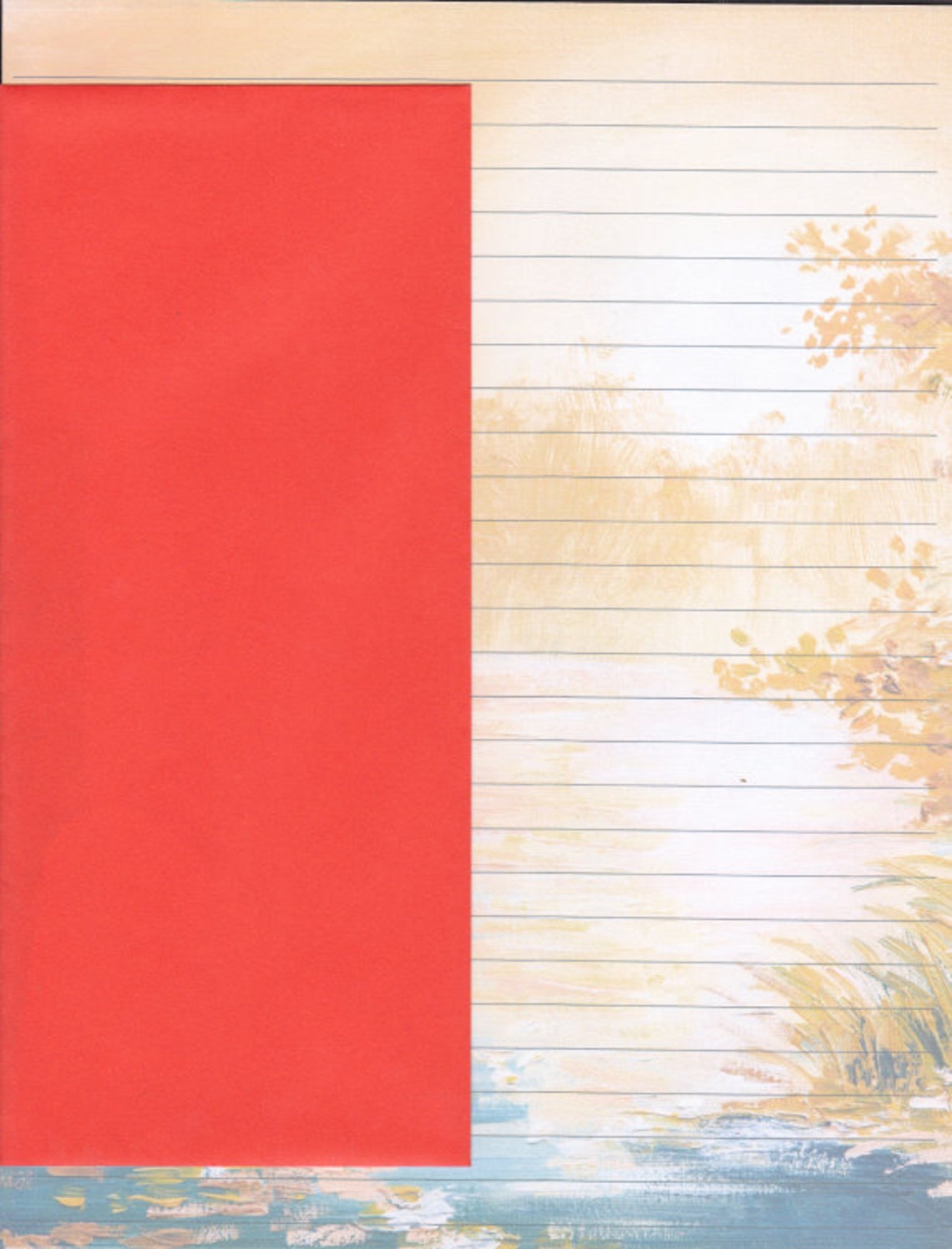 Sunset on A Pond Lined Stationery 8.5" X 11" 25 Sheets and 10 Color Co ...