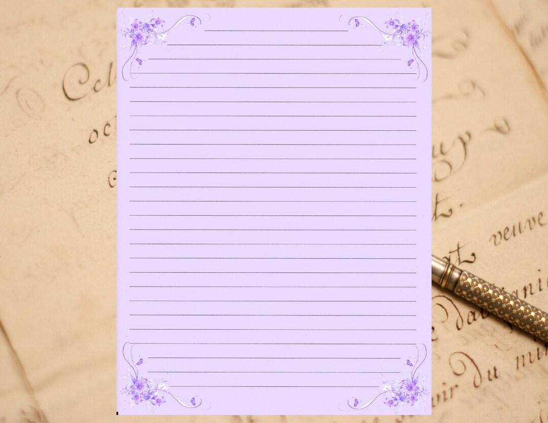 Violet Flowered Connors Fine Lined Stationery 8.5" X 11" 25 Sheets and ...