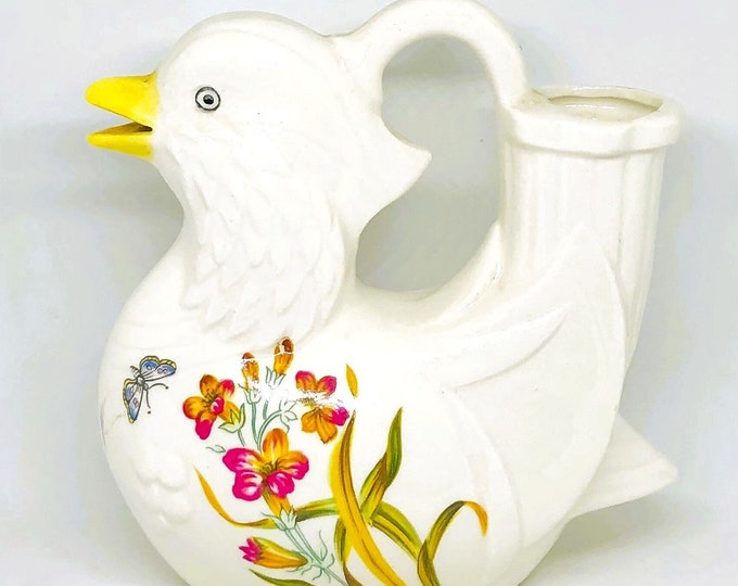 Vintage Bird Pitcher, White Floral Bird Pitcher, Chicken Pitcher ...
